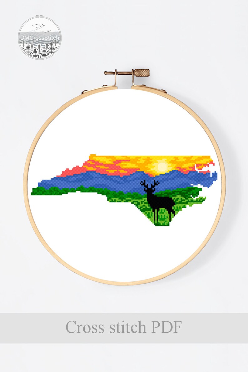 North Carolina State Map Modern Cross Stitch Pattern, Mountain ...
