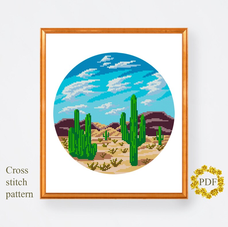 Arizona Modern Cross Stitch Pattern PDF, Desert Landscape Counted Cross ...