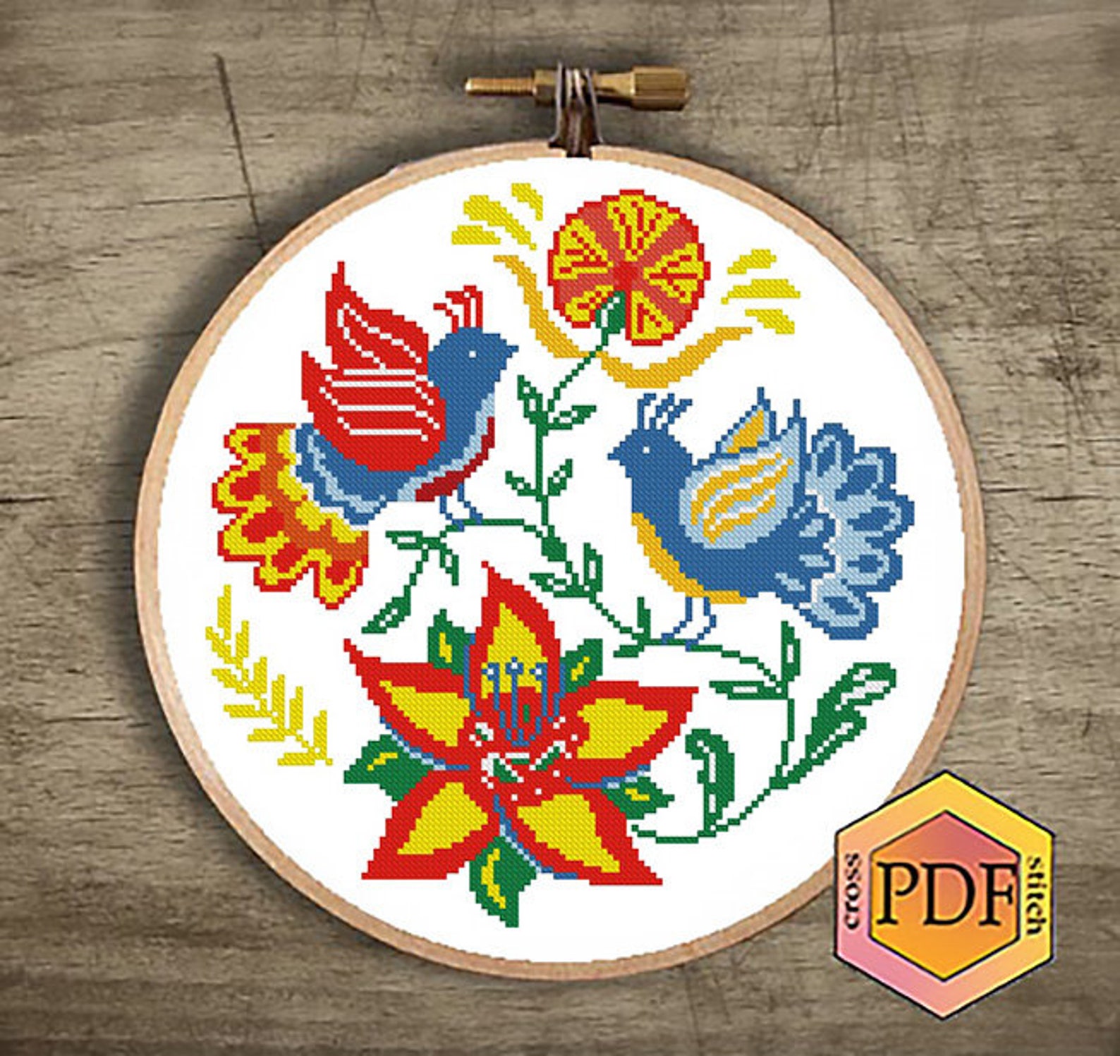 Floral Folk Art Modern Cross Stitch Pattern PDF Flower | Etsy