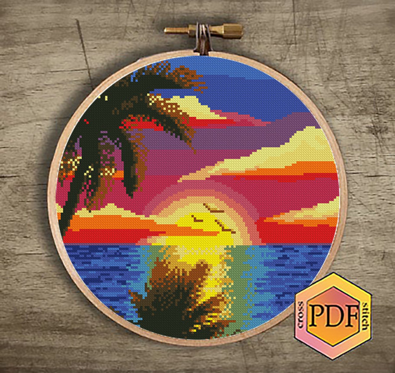 Sea Landscape Modern Cross Stitch Pattern PDF, Sunset Counted Cross ...