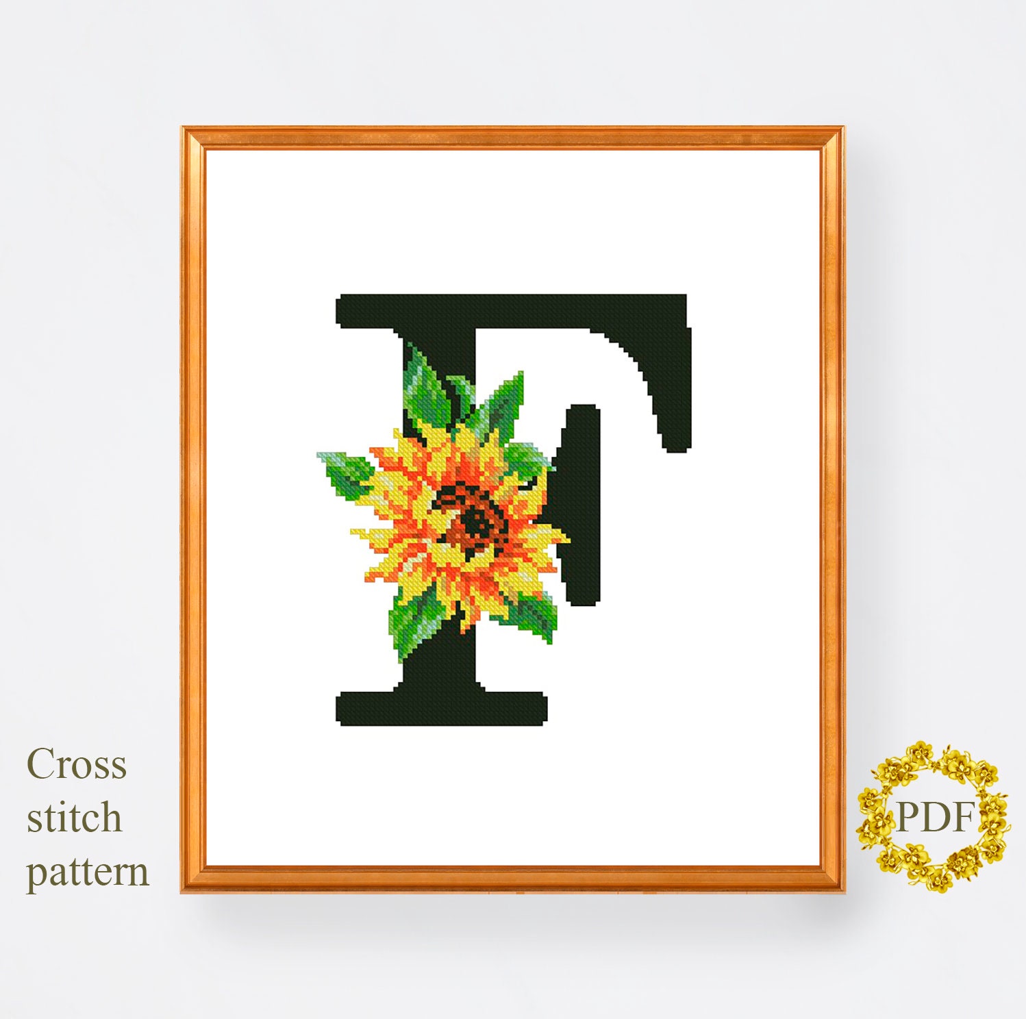 Letter F Modern Cross Stitch Pattern PDF Monogram Floral - Etsy