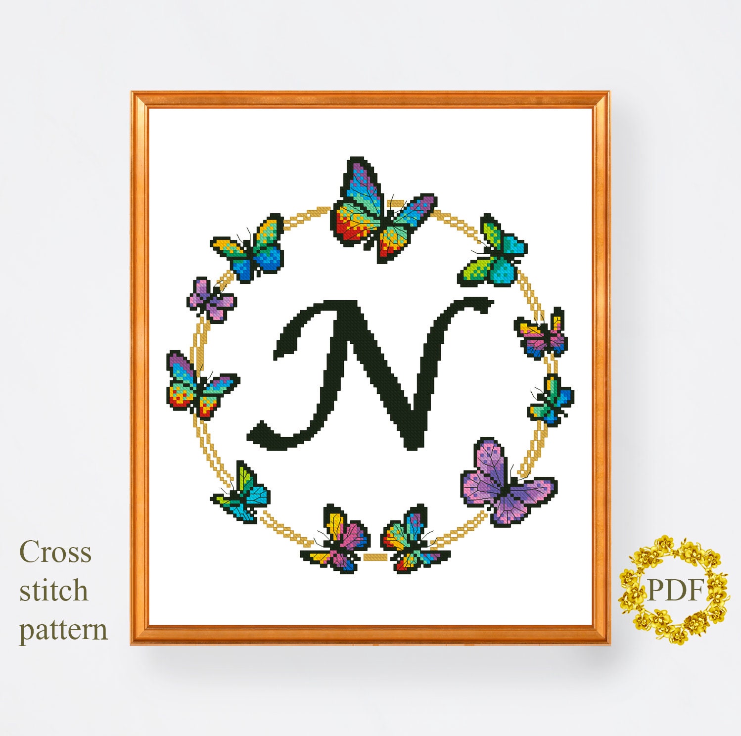 Monogram Baby Modern Cross Stitch Pattern PDF Letter N | Etsy