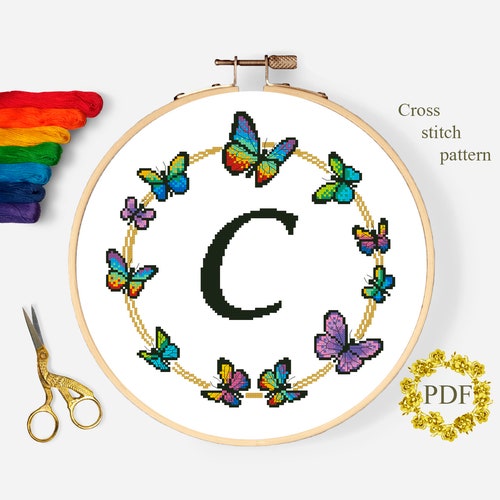 Letter C Modern Cross Stitch Pattern PDF Monogram Floral - Etsy