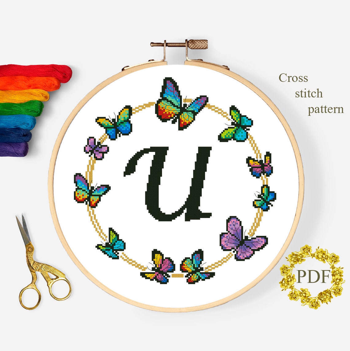 Letter U Modern Cross Stitch Pattern PDF, Monogram Baby Counted Cross ...