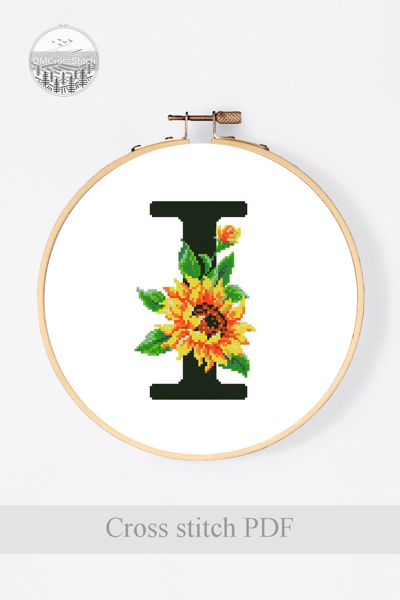 Letter I Modern Cross Stitch Pattern PDF, Monogram Floral Counted Cross ...