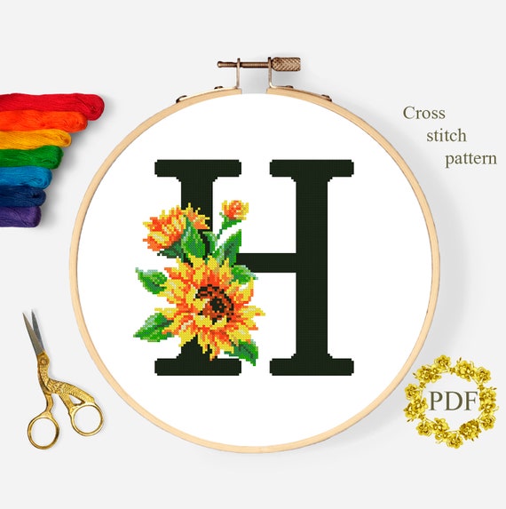 Letter H Modern Cross Stitch Pattern PDF Monogram Floral - Etsy