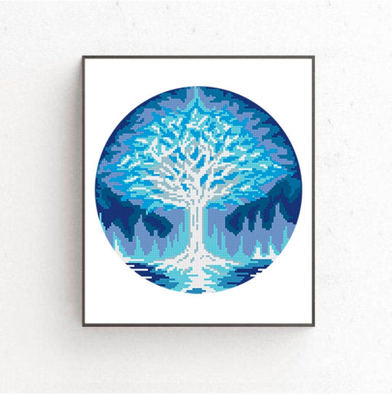 Tree Winter Modern Cross Stitch Pattern PDF, Landscape Watercolor ...