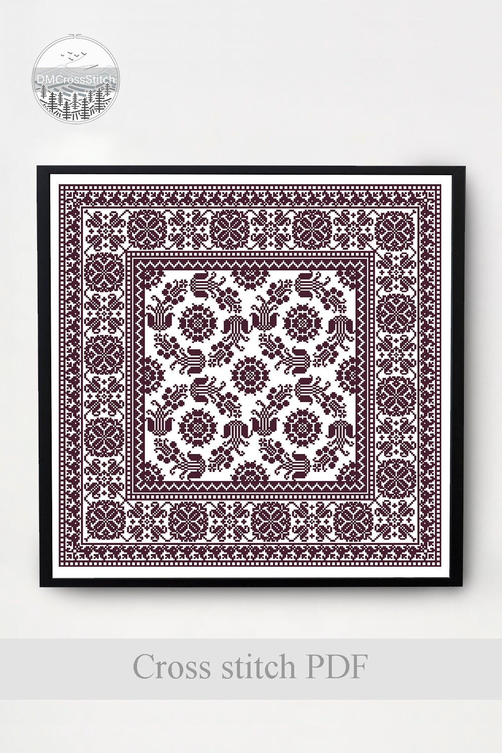 Monochromatic Sampler Cross Stitch Pattern PDF, Floral Folk Modern ...