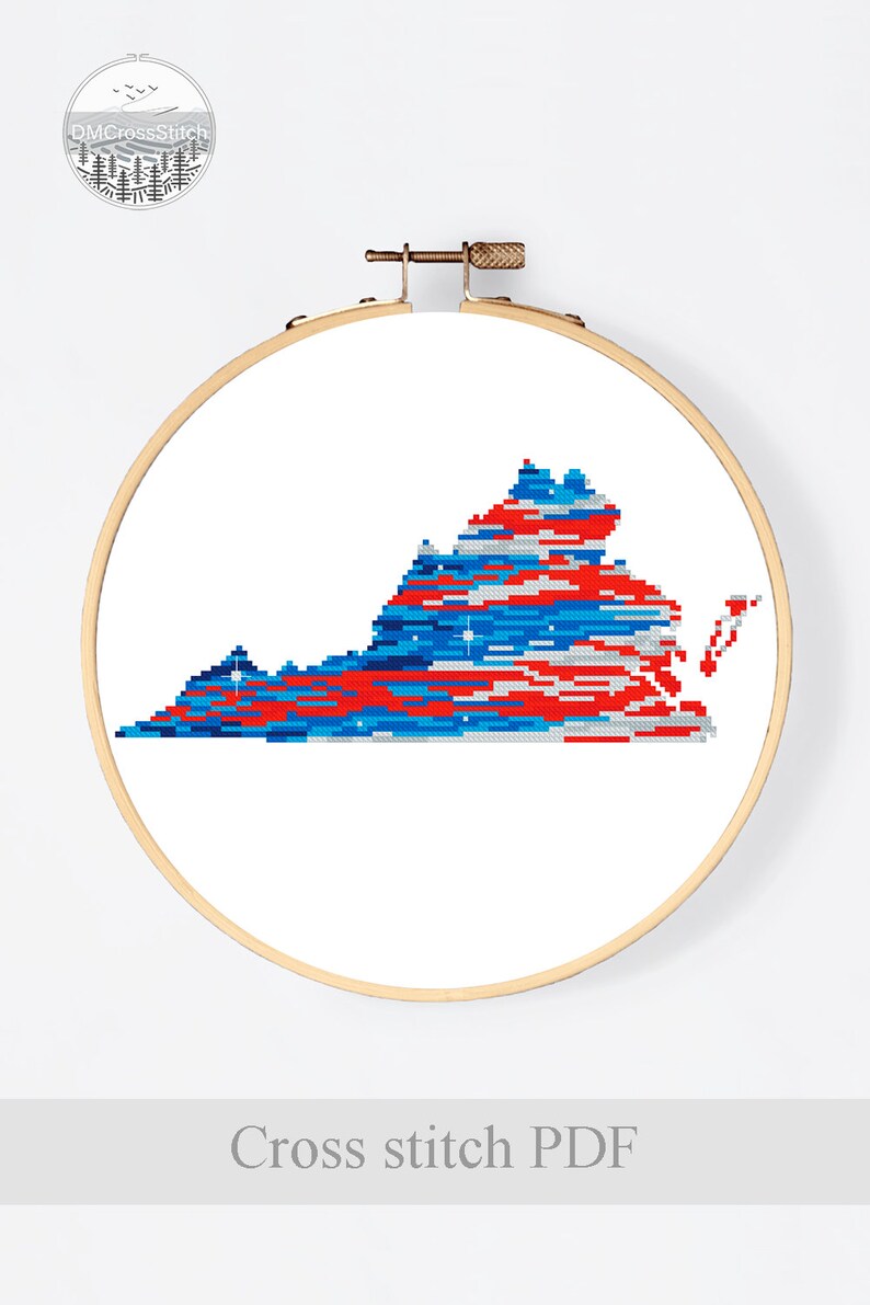 Virginia State Map Modern Cross Stitch Pattern PDF American - Etsy