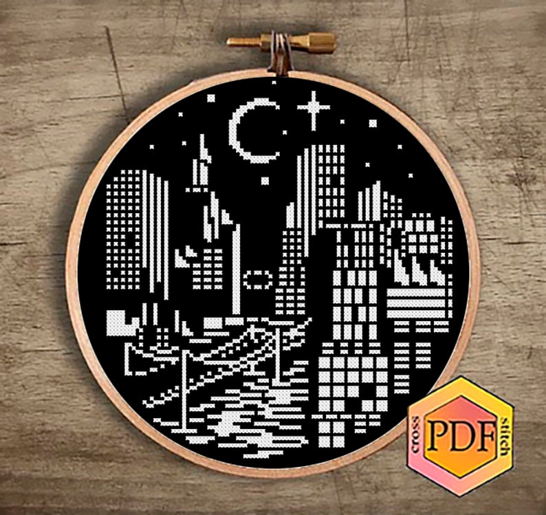 Night City Modern Cross Stitch Pattern PDF Landscape Counted - Etsy