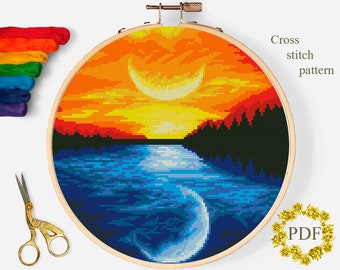 Cross Stitch Sunset | Etsy