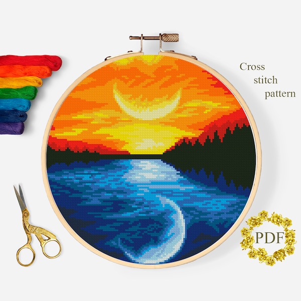 Cross Stitch Sunset - Etsy