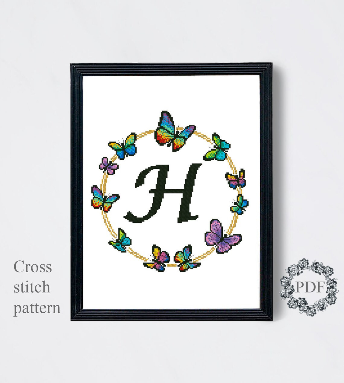 Letter H Modern Cross Stitch Pattern PDF Monogram Baby | Etsy