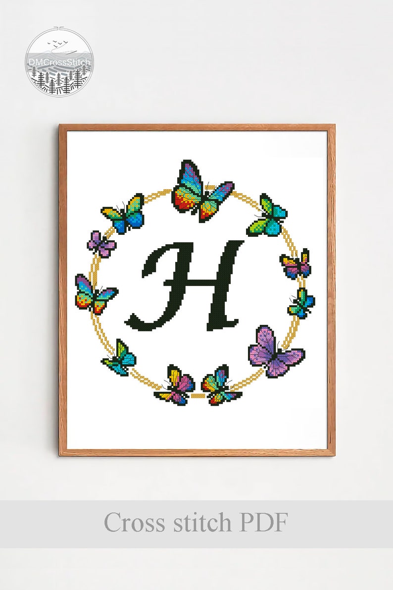 Letter H Modern Cross Stitch Pattern PDF, Monogram Baby Counted Cross ...