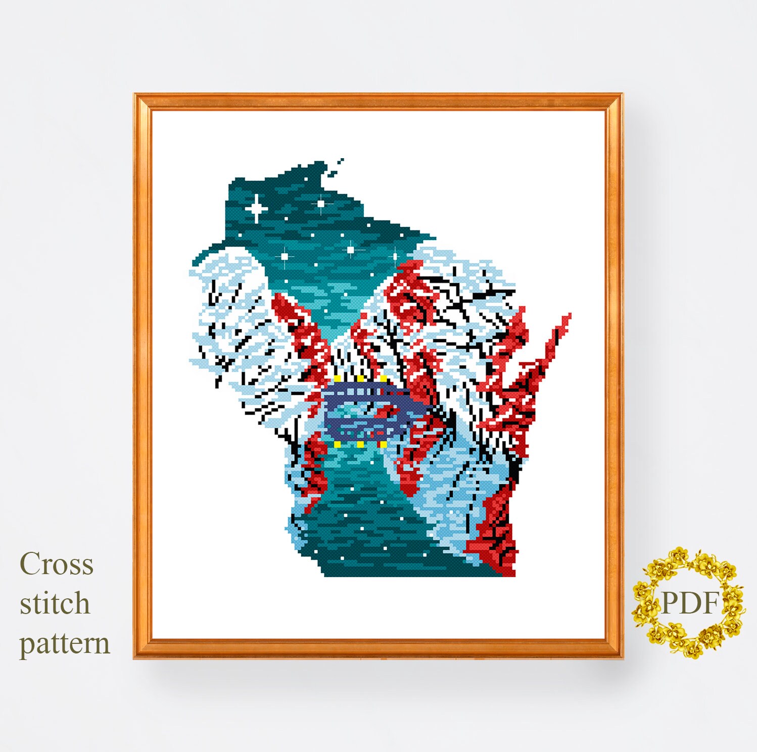 Wisconsin State Map Modern Cross Stitch Pattern PDF Landscape - Etsy