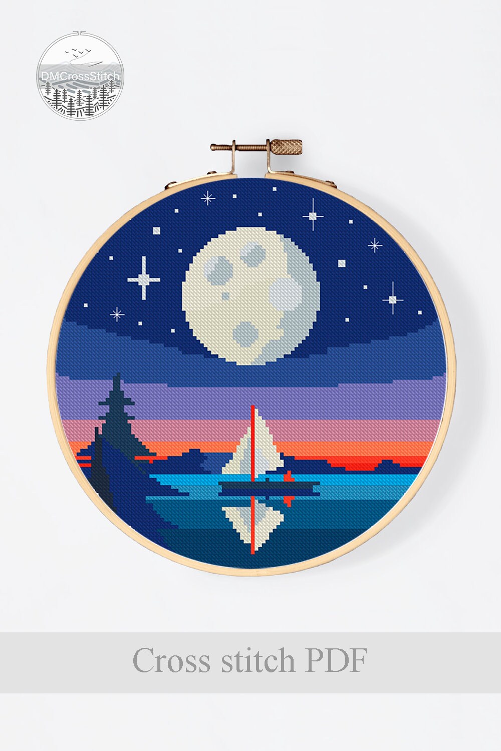 Landscape Modern Cross Stitch Pattern PDF Boat on River | Etsy