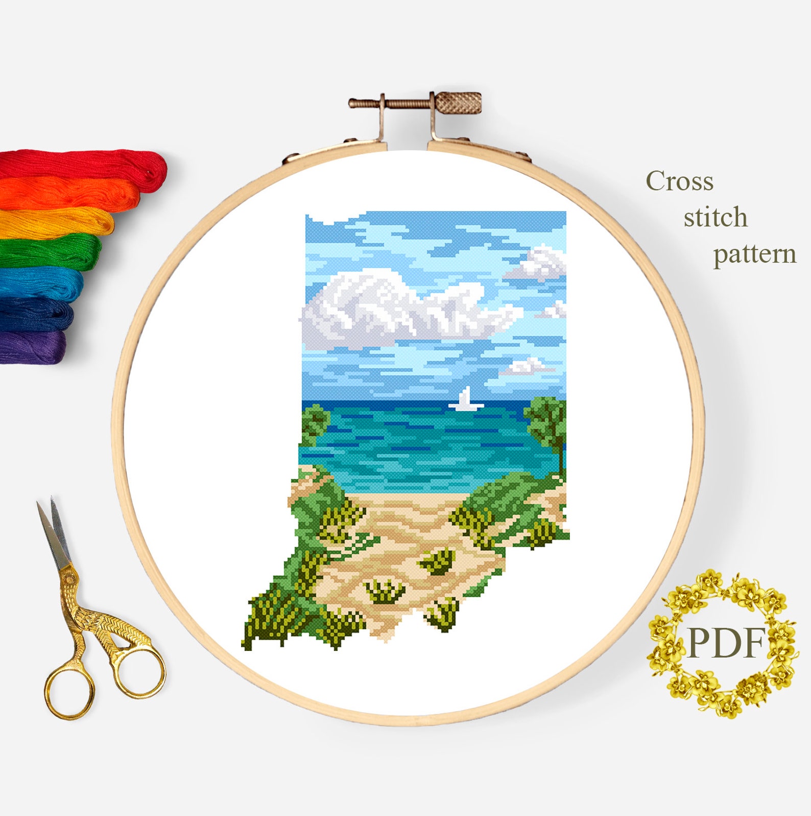 Indiana State Modern Cross Stitch Pattern PDF Landscape USA | Etsy