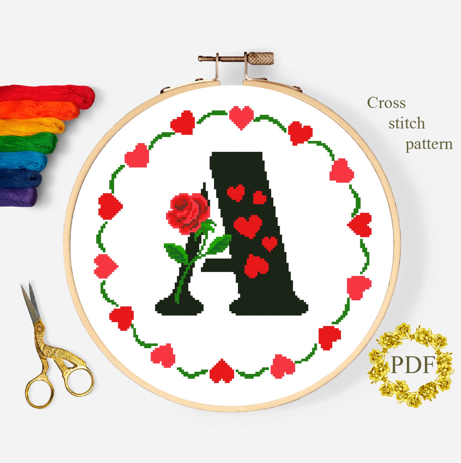 Letter A Modern Cross Stitch Pattern PDF Monogram Floral - Etsy