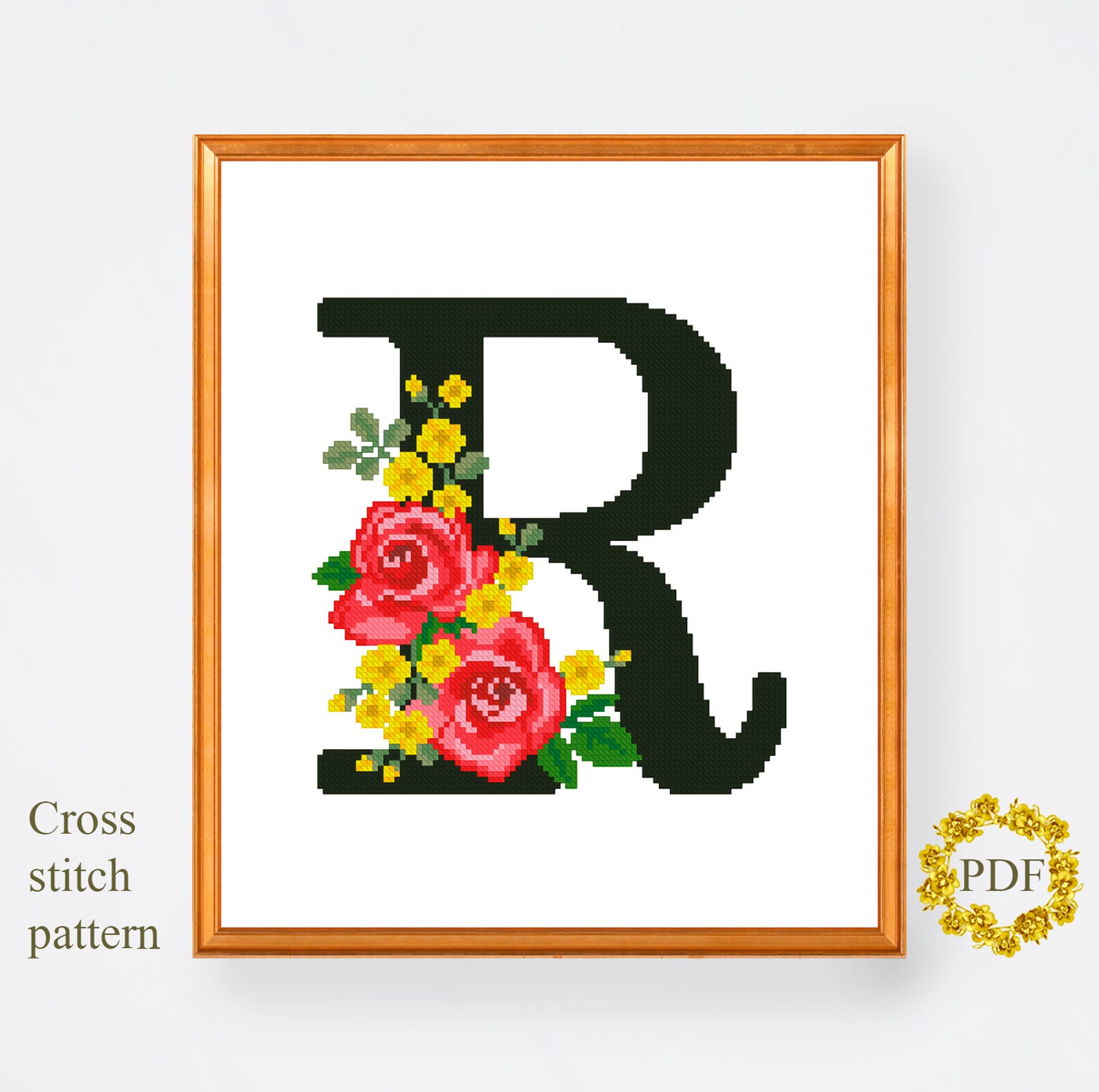 Letter R Modern Cross Stitch Pattern PDF Monogram Floral - Etsy