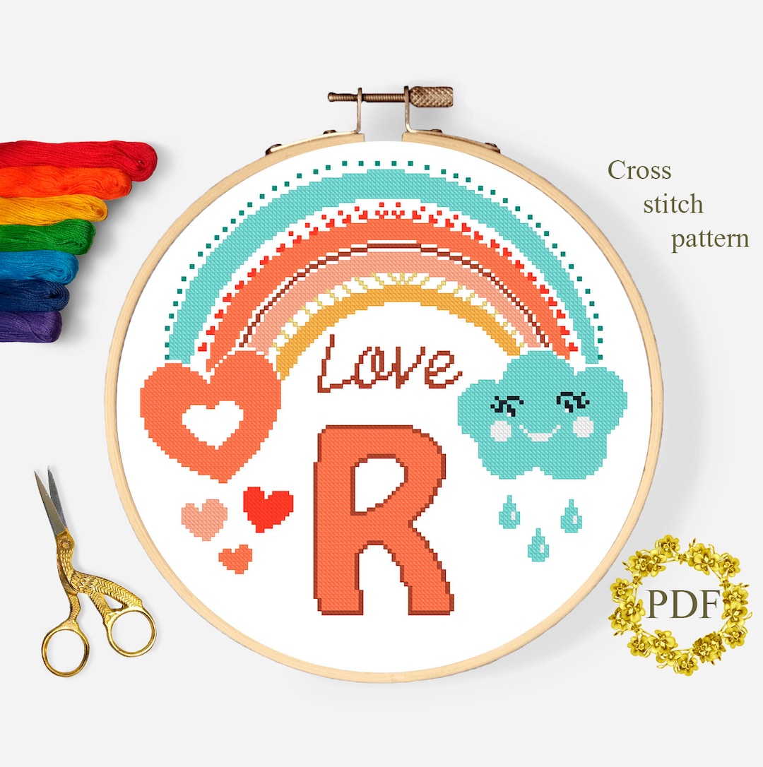 Letter R Modern Cross Stitch Pattern PDF, Monogram Baby Counted Cross ...