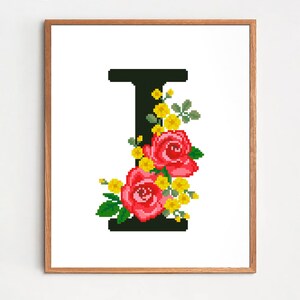 Letter I Modern Cross Stitch Pattern PDF, Monogram Floral Counted Cross ...