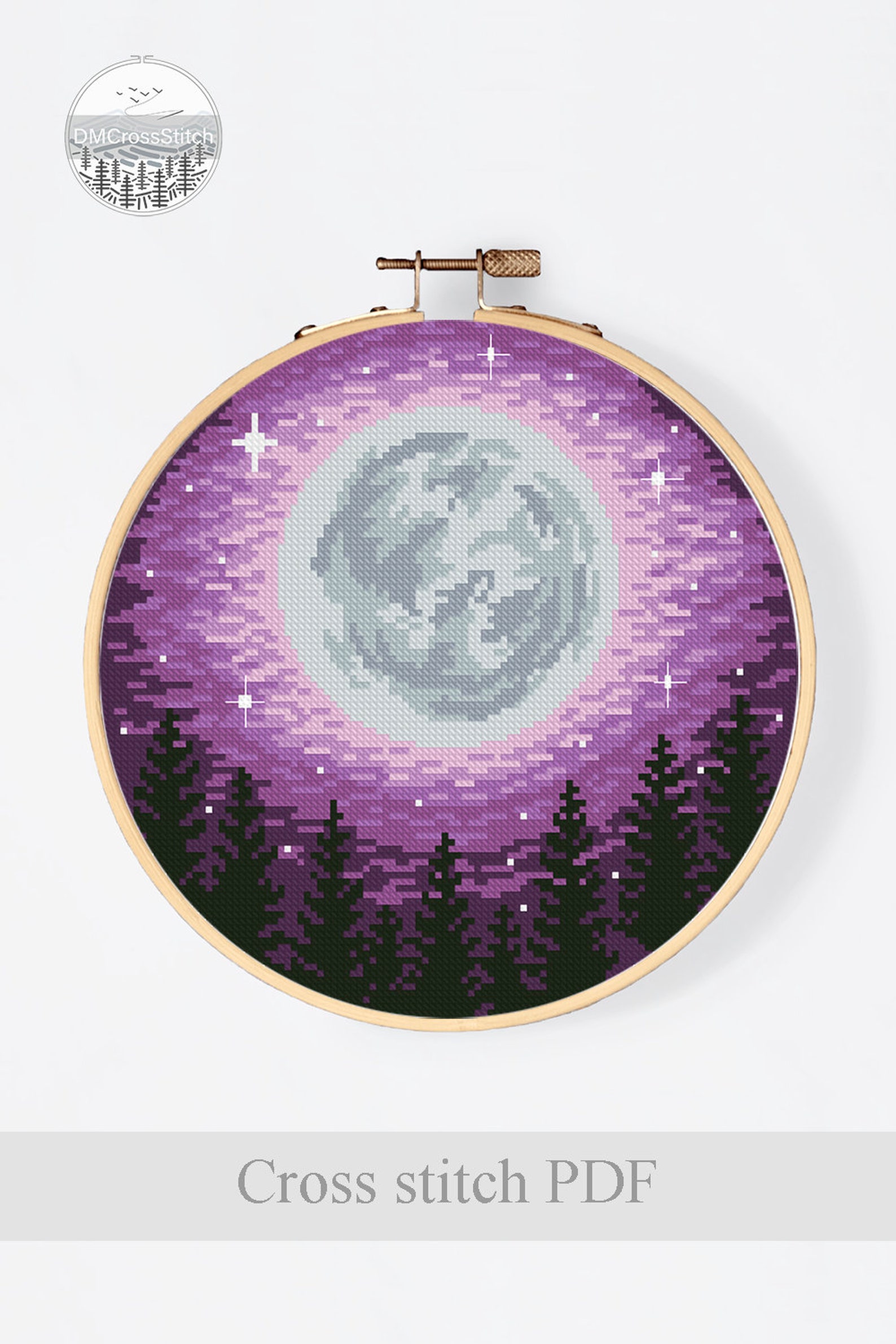 Moon Modern Cross Stitch Pattern PDF, Landscape Counted Cross Stitch ...