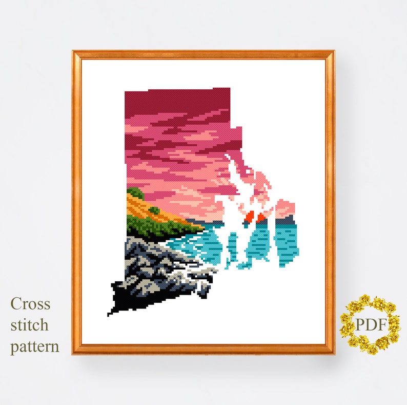 Rode Island State Map Modern Cross Stitch Pattern PDF Sea - Etsy