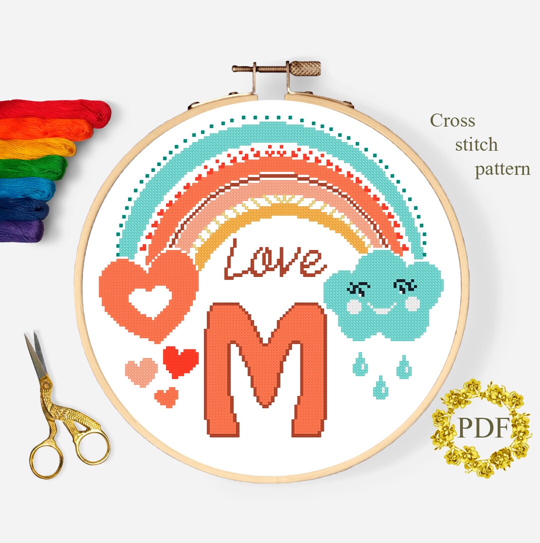 Letter M Modern Cross Stitch Pattern PDF, Monogram Baby Counted Cross ...