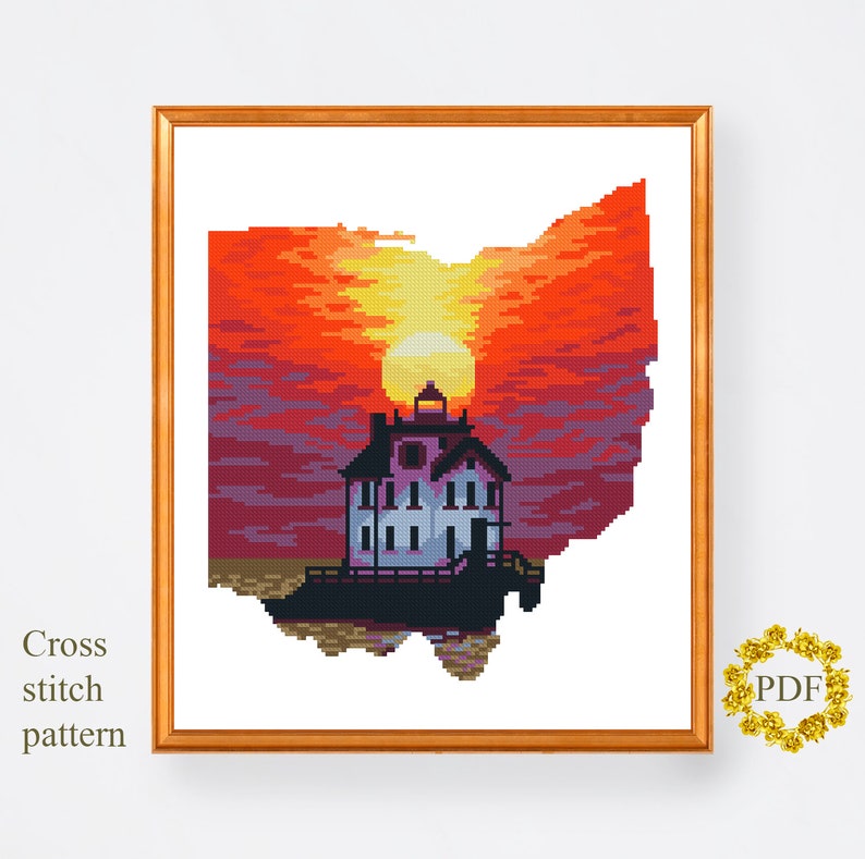 Ohio State Map Modern Cross Stitch Pattern PDF Landscape - Etsy
