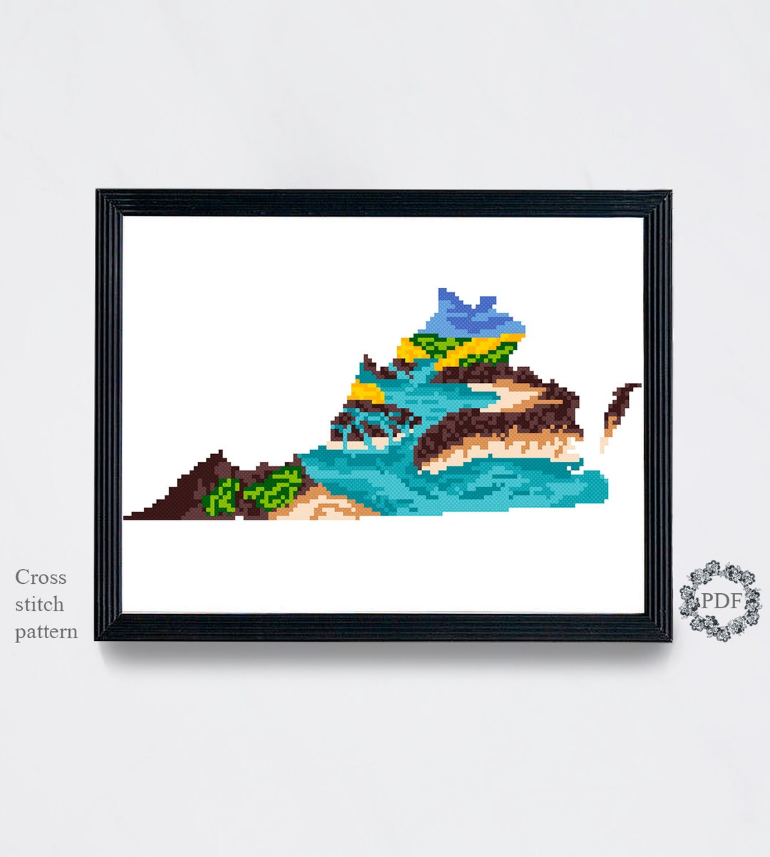 Virginia State Map Modern Cross Stitch Pattern PDF, Landscape America ...
