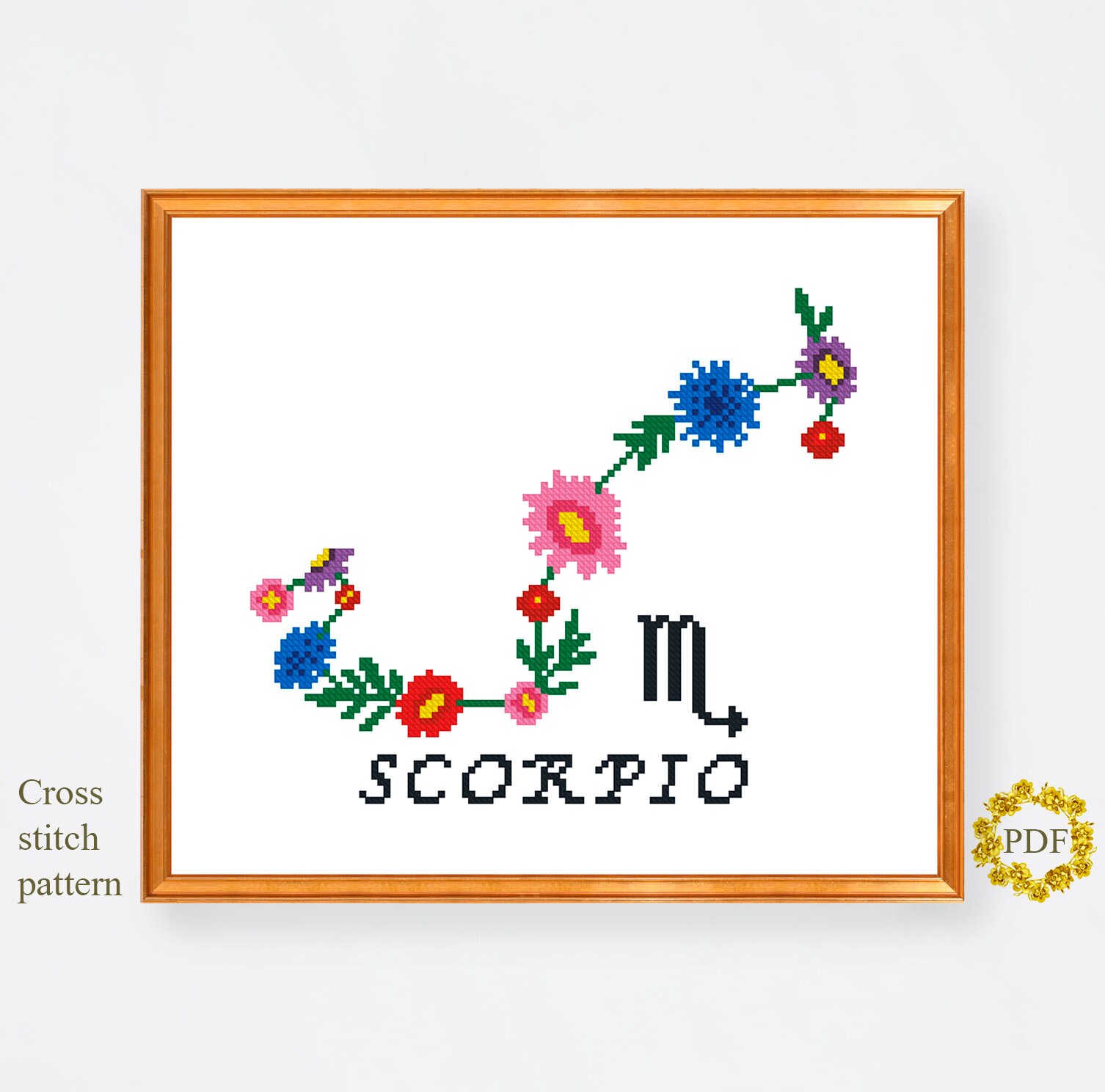 Scorpio Modern Cross Stitch Pattern PDF Zodiac Sign Counted | Etsy