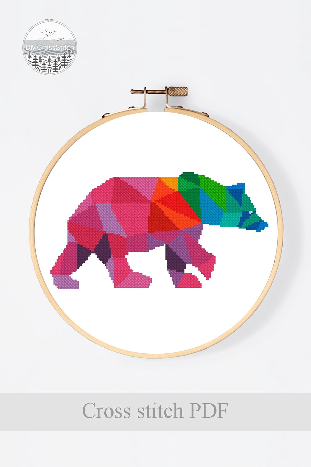 Geometric Bear Modern Cross Stitch Pattern PDF, Polygonal Animal ...