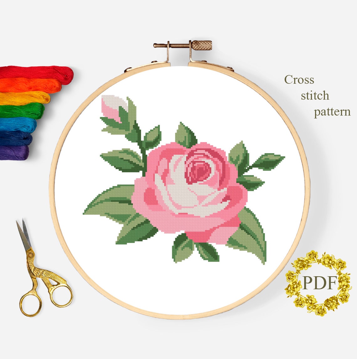 Pink Rose Modern Cross Stitch Pattern PDF Flower Counted - Etsy