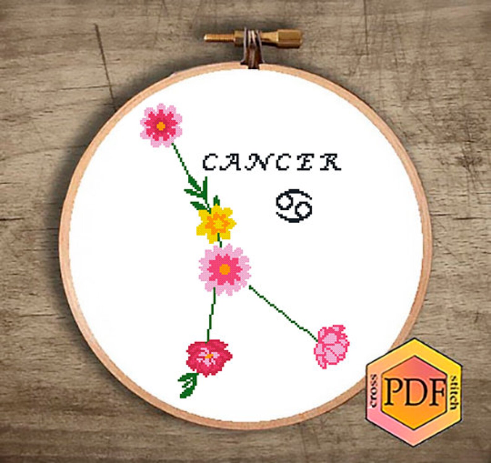 Cancer Modern Cross Stitch Pattern PDF Zodiac Sign Counted | Etsy