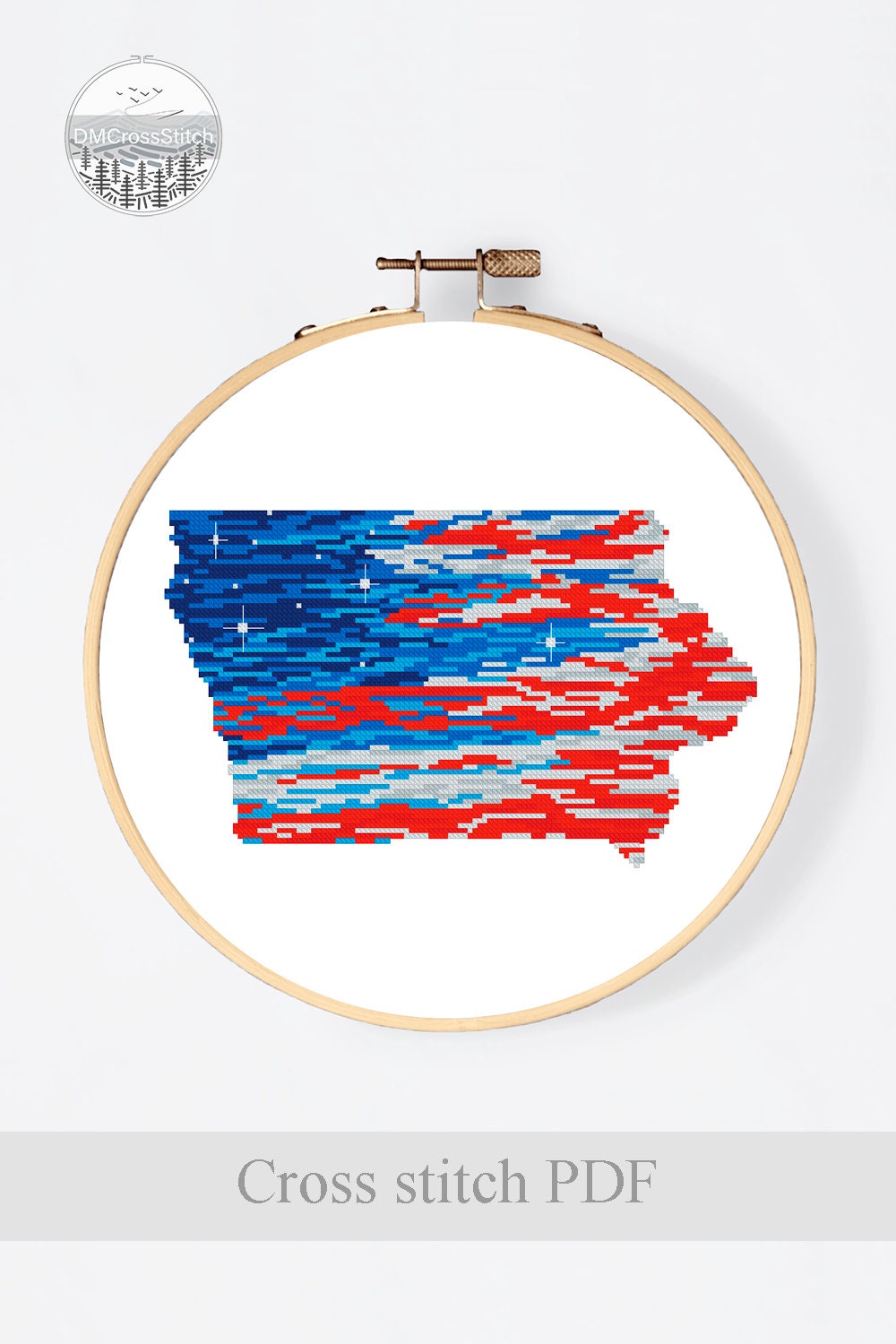 Iowa State Map Modern Cross Stitch Pattern PDF, American Flag Counted ...