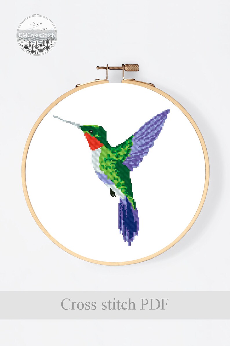 Hummingbird Modern Cross Stitch Pattern PDF Bird Watercolor - Etsy