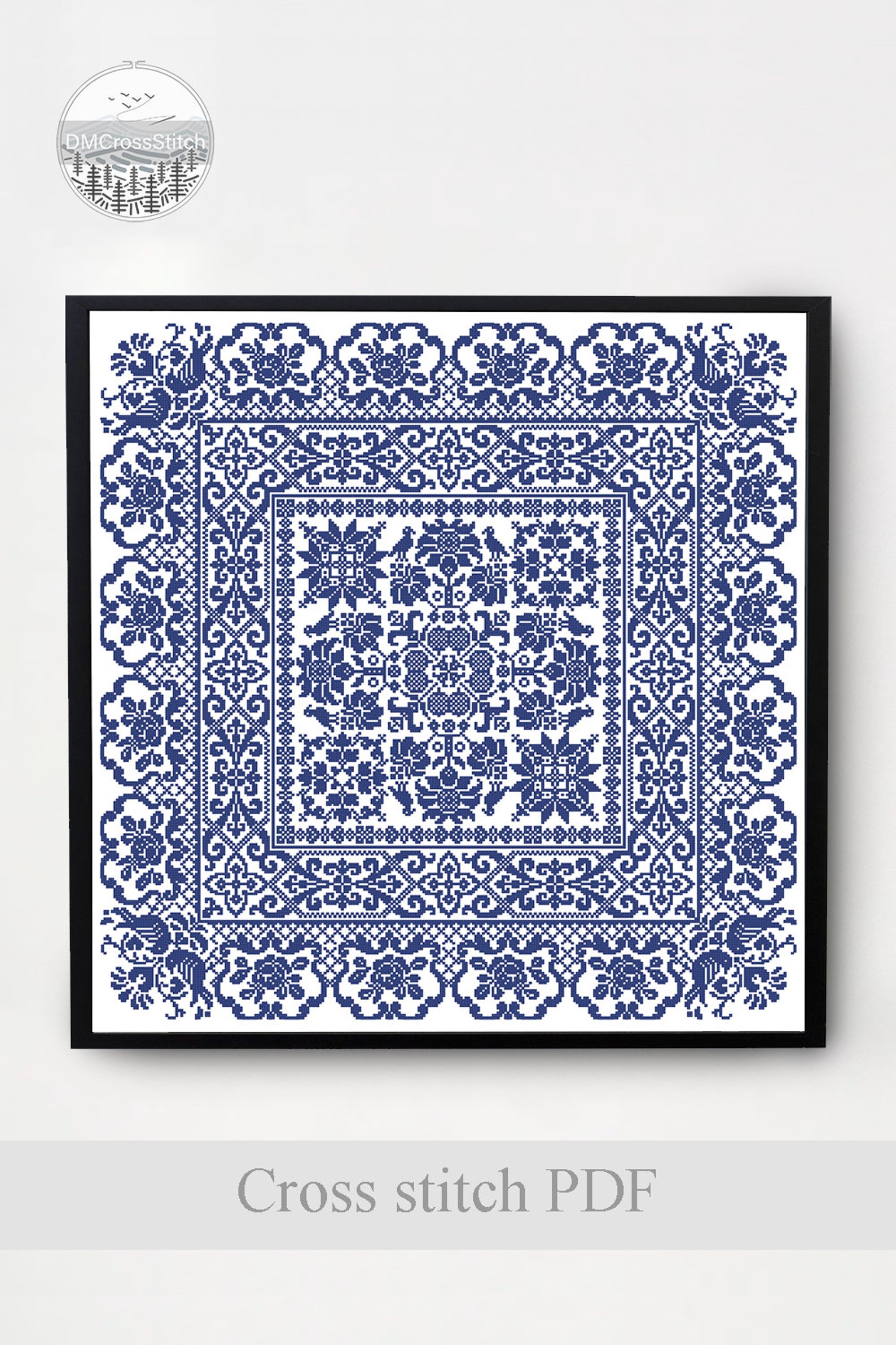 Monochromatic Sampler Cross Stitch Pattern PDF, Floral Folk Modern ...