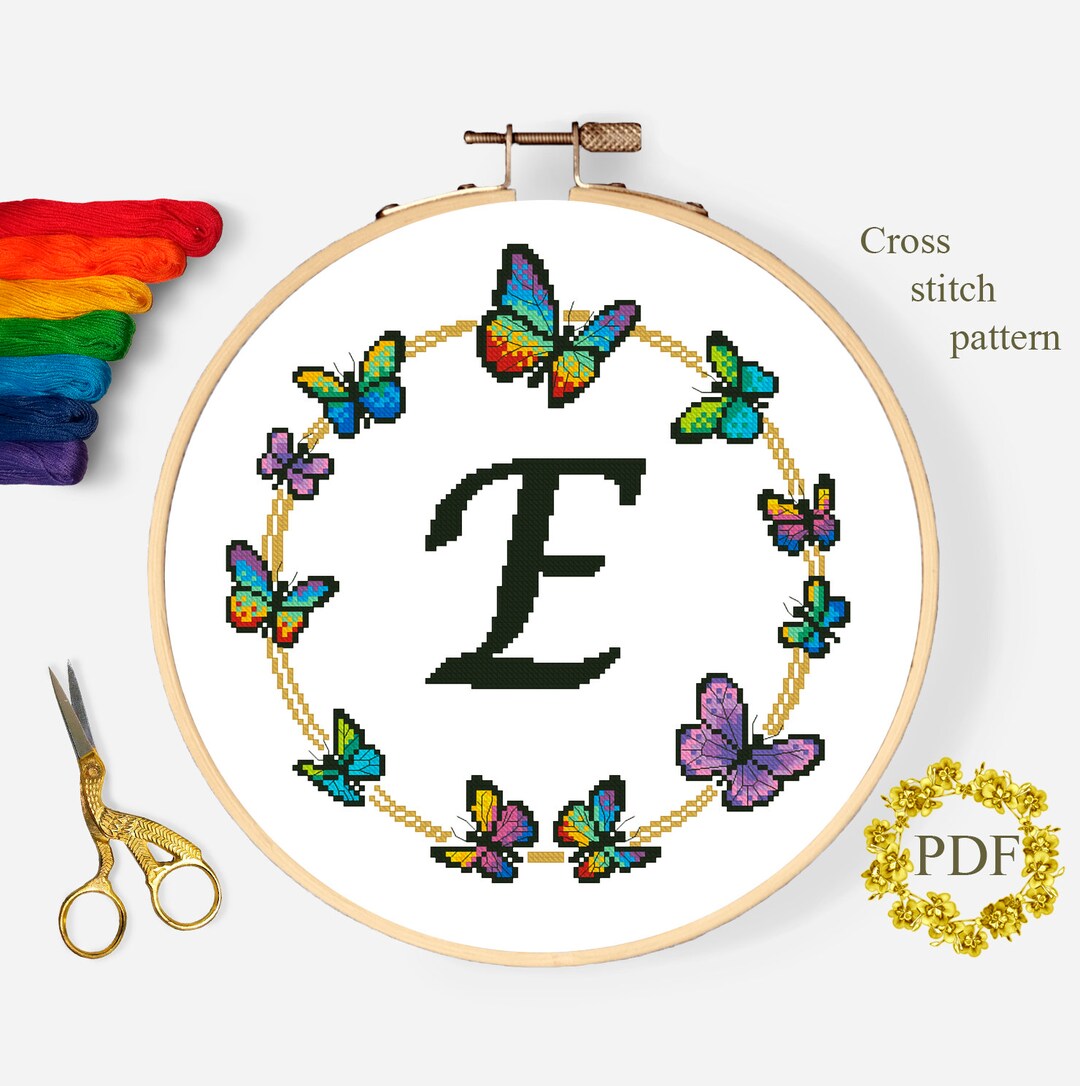 Letter E Modern Cross Stitch Pattern PDF, Monogram Baby Counted Cross ...