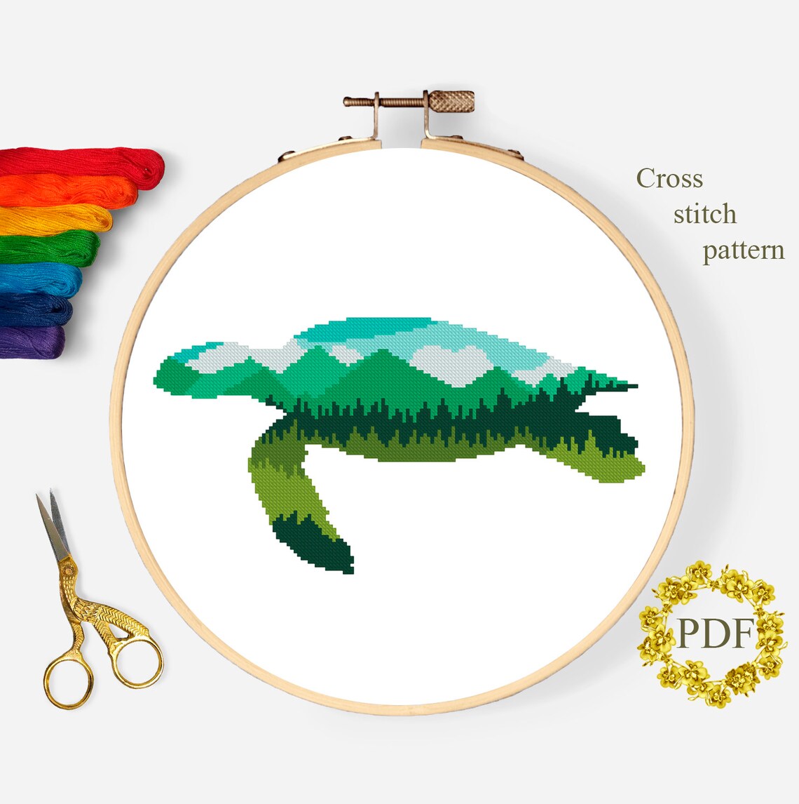 Turtle Modern Cross Stitch Pattern PDF Silhouette Animal | Etsy