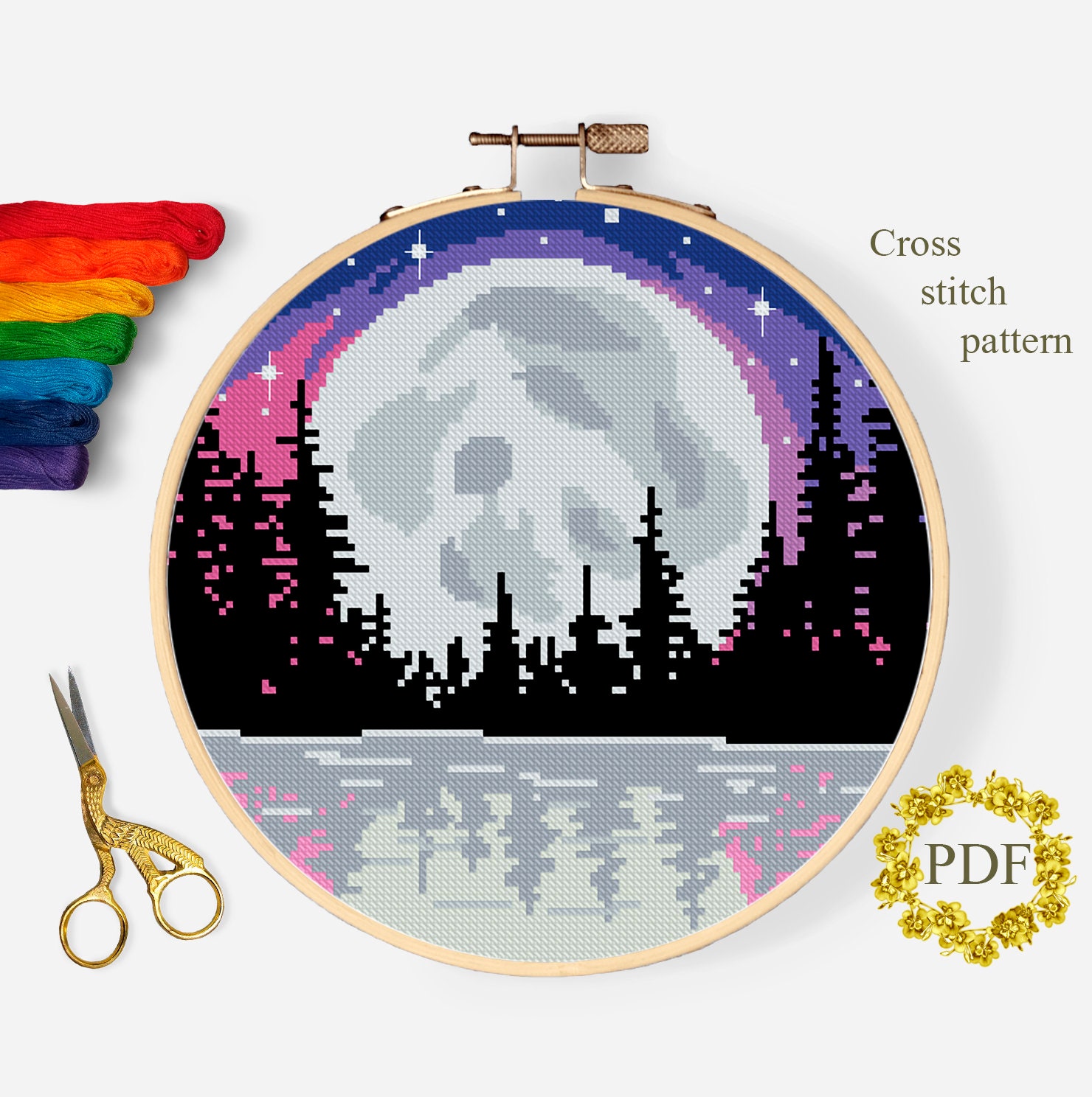 Moon Modern Cross Stitch Pattern PDF Landscape Counted Chart | Etsy