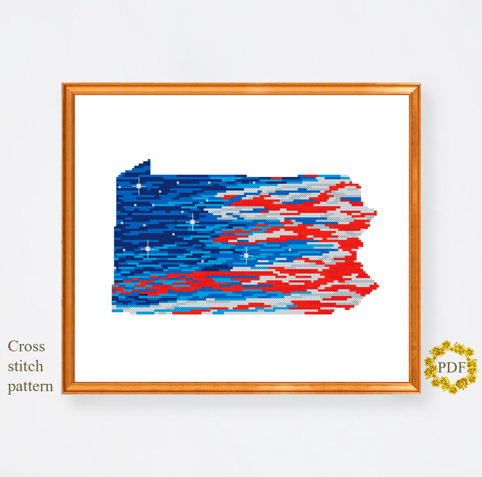 Pennsylvania State Modern Cross Stitch Pattern PDF, Flag America ...
