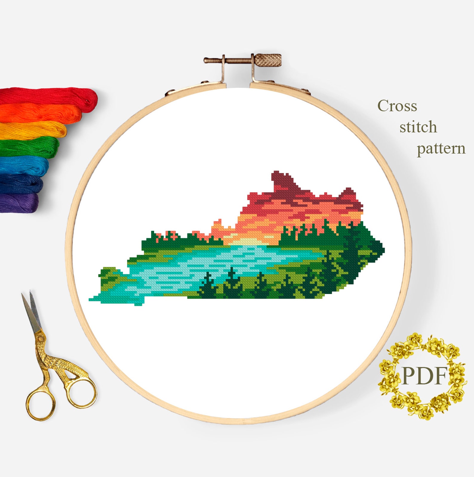 Kentucky State Modern Cross Stitch Pattern PDF Map USA | Etsy