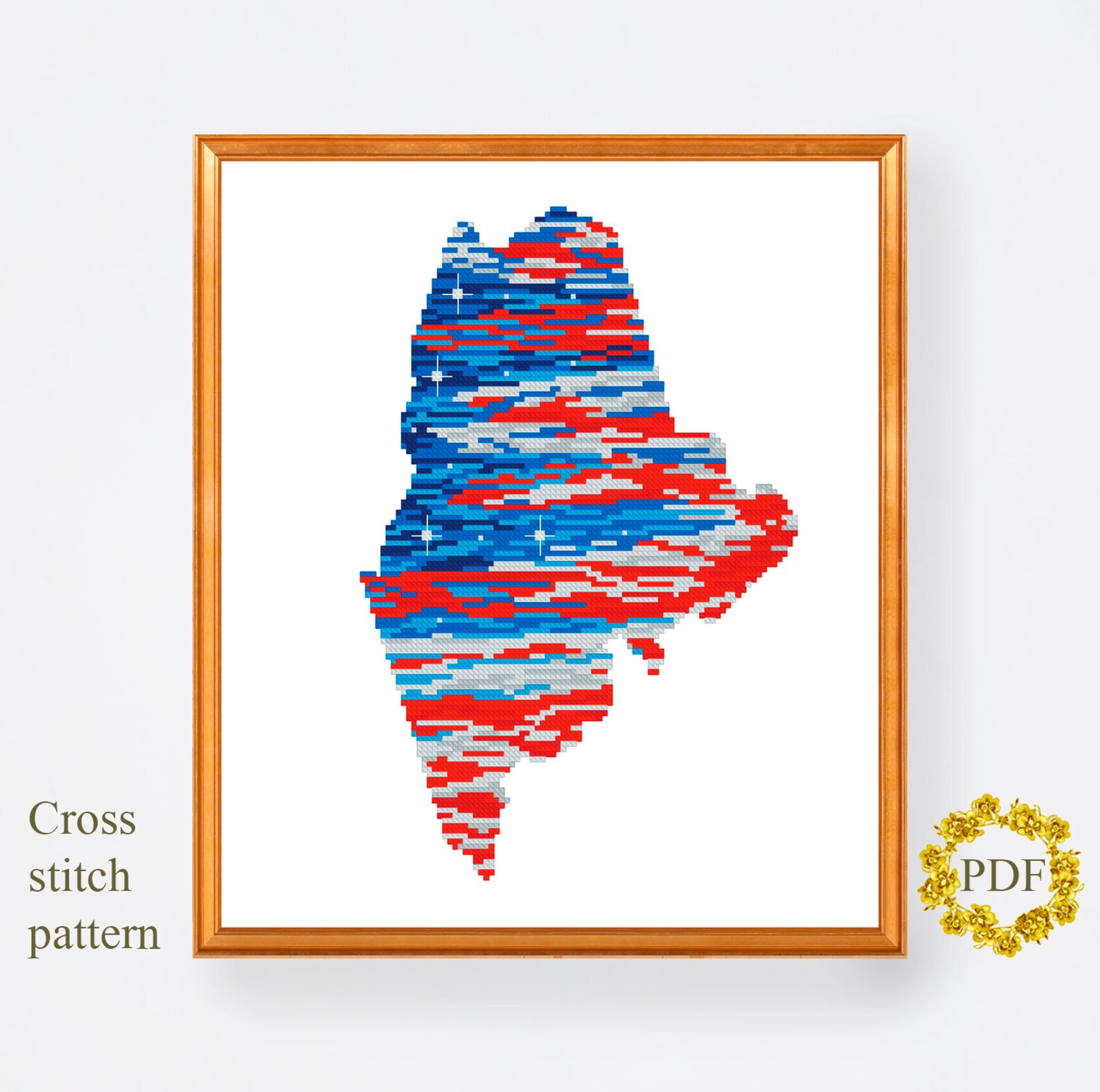 Maine State Map Modern Cross Stitch Pattern PDF, American Flag Counted ...
