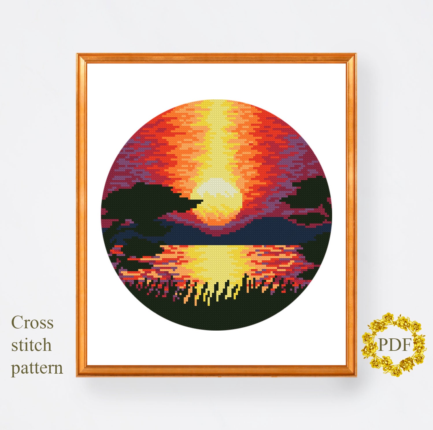 River at Sunset Modern Cross Stitch Pattern PDF Landscape | Etsy