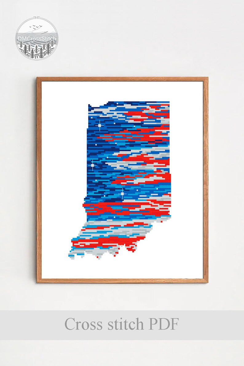 Indiana State Map Modern Cross Stitch Pattern PDF American - Etsy