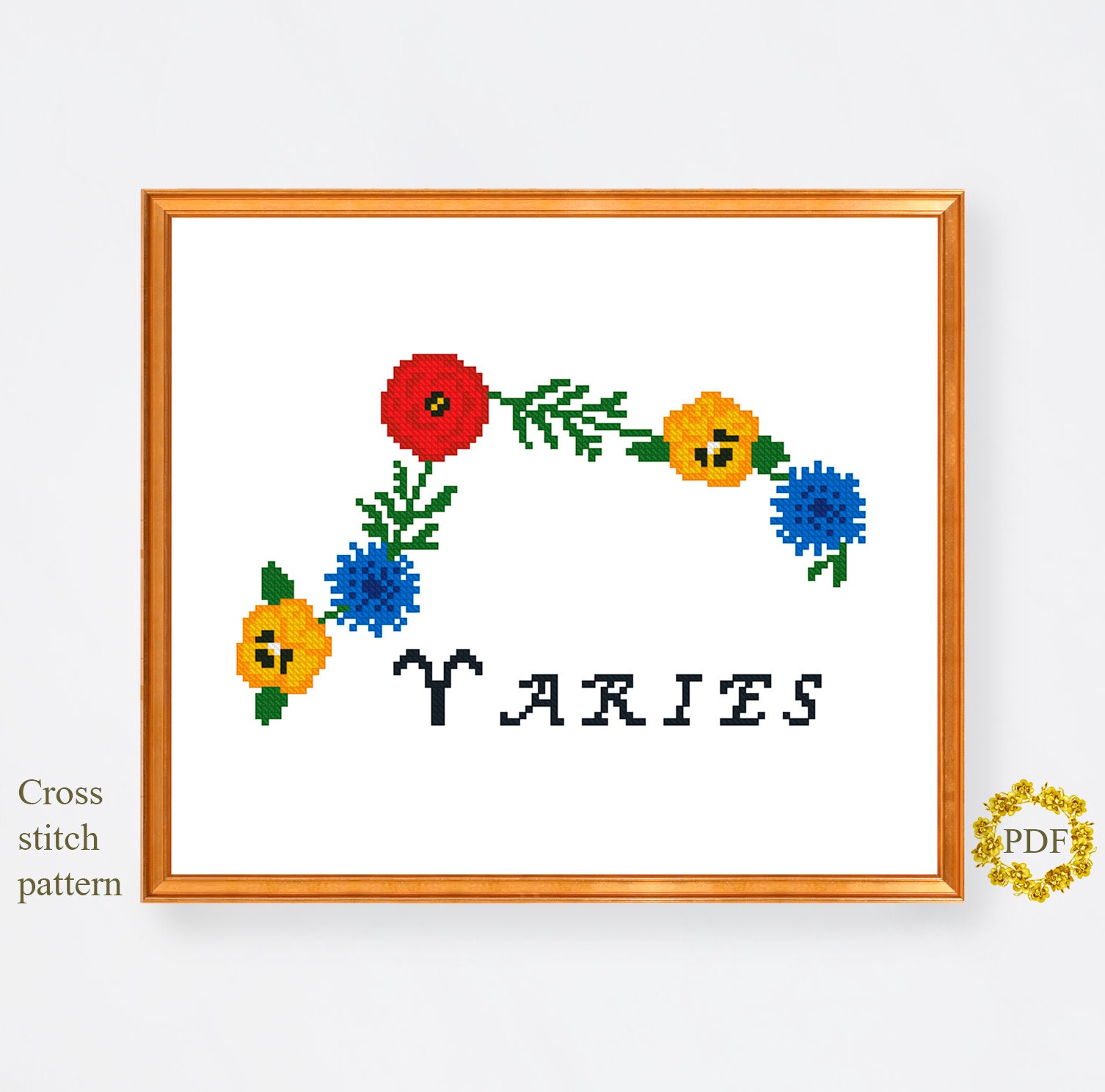 Aries Modern Cross Stitch Pattern PDF Zodiac Sign Counted | Etsy