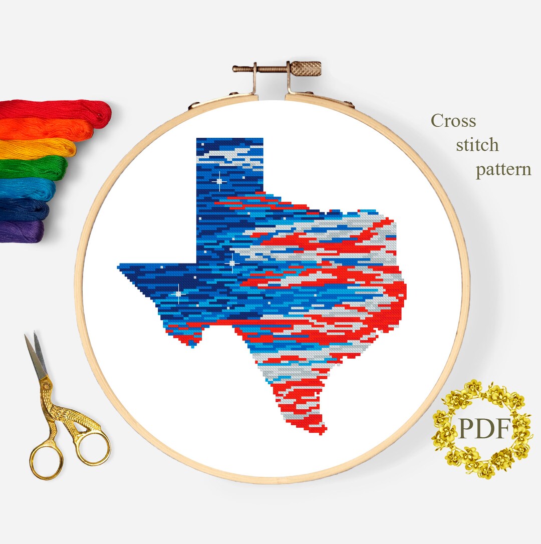 Texas State Map Modern Cross Stitch Pattern PDF, American Flag Counted ...