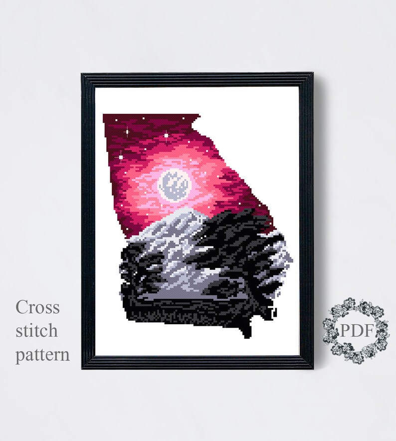 Georgia State Map Modern Cross Stitch Pattern PDF, Mountain Landscape ...