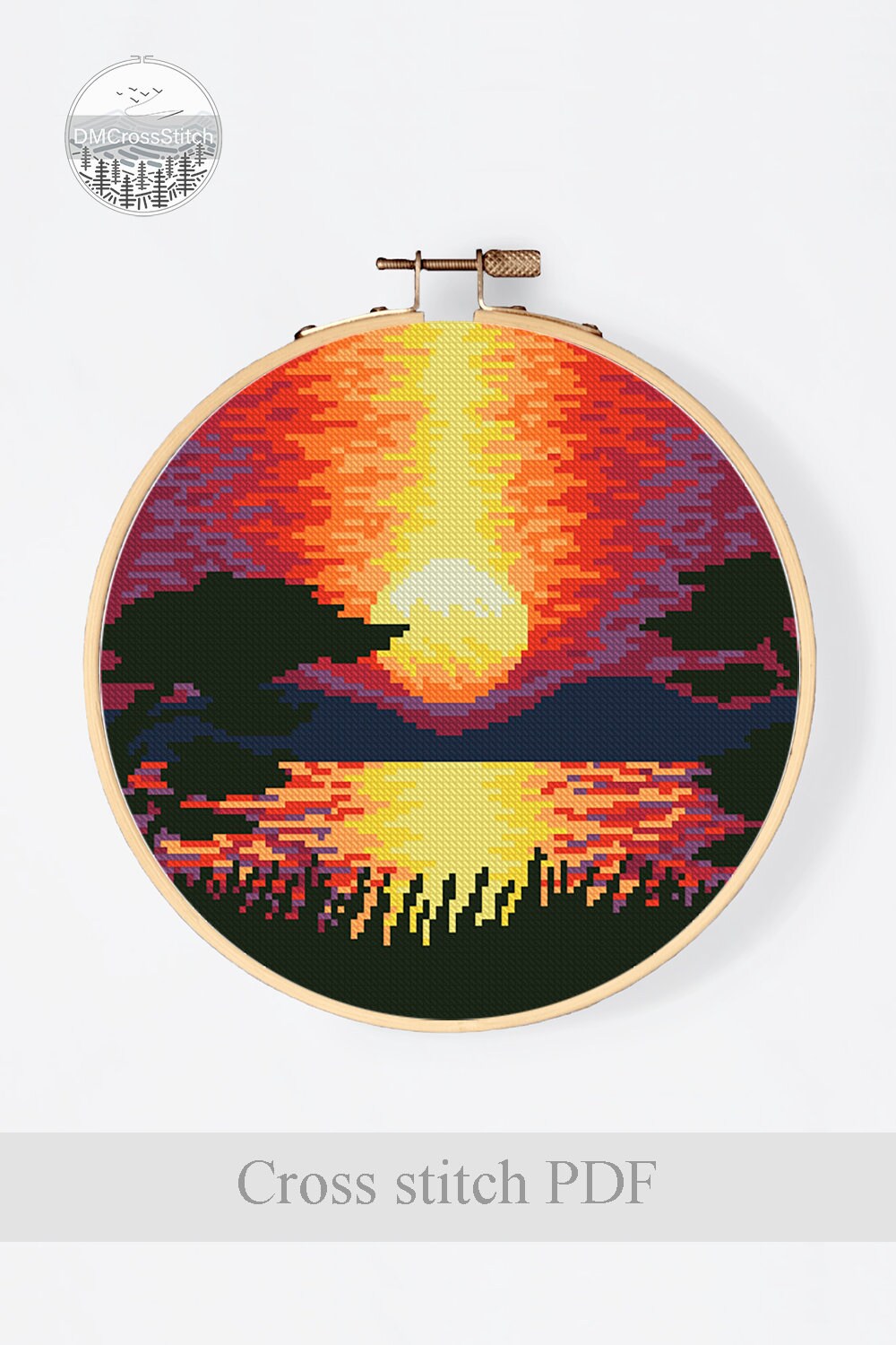 River at Sunset Modern Cross Stitch Pattern PDF Landscape | Etsy