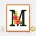 Letter M Modern Cross Stitch Pattern PDF Monogram Floral - Etsy